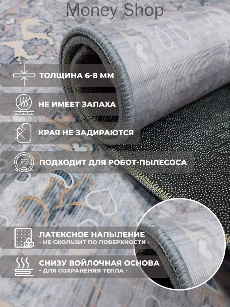 Ковер круглый 100x100 см для гостиной и спальни, мозаичный узор в серо-белых тонах, ковровое покрытие для дома — фото 1