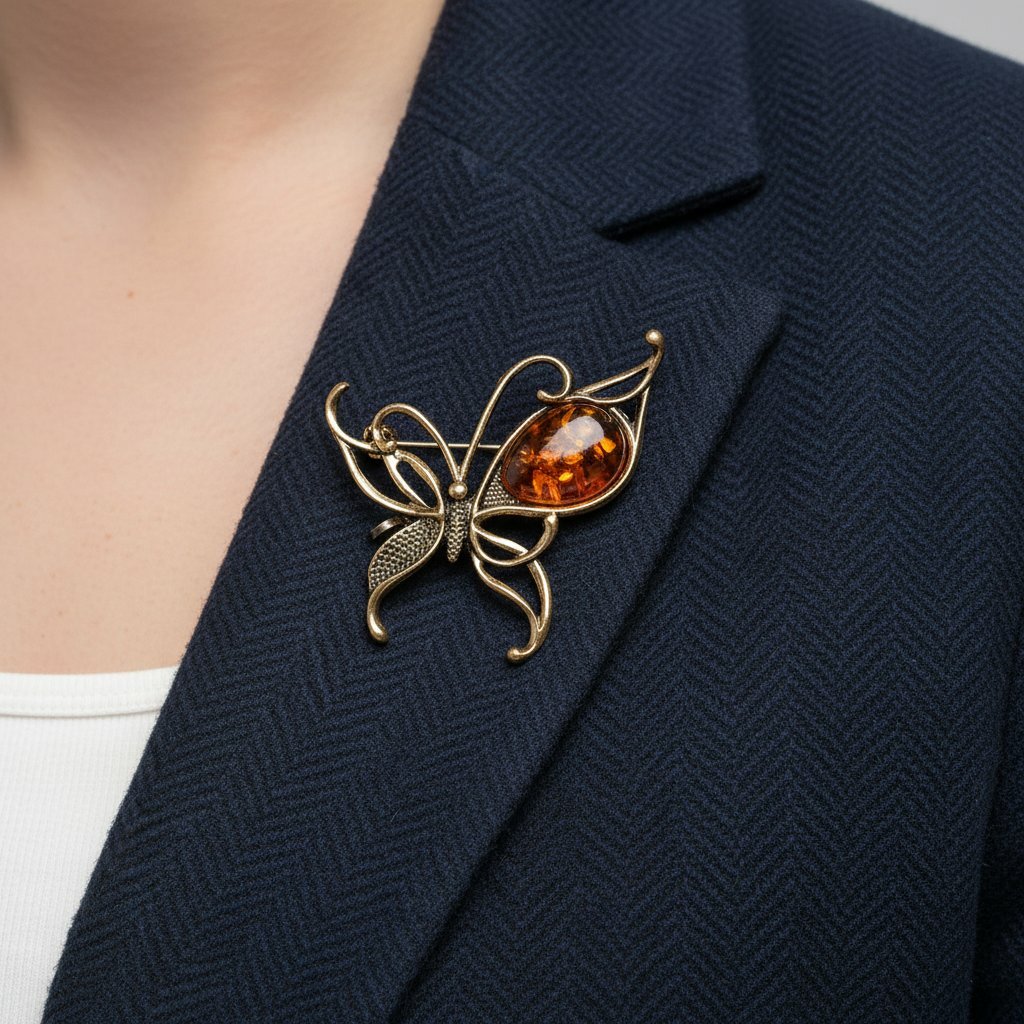 Брошь, янтарь