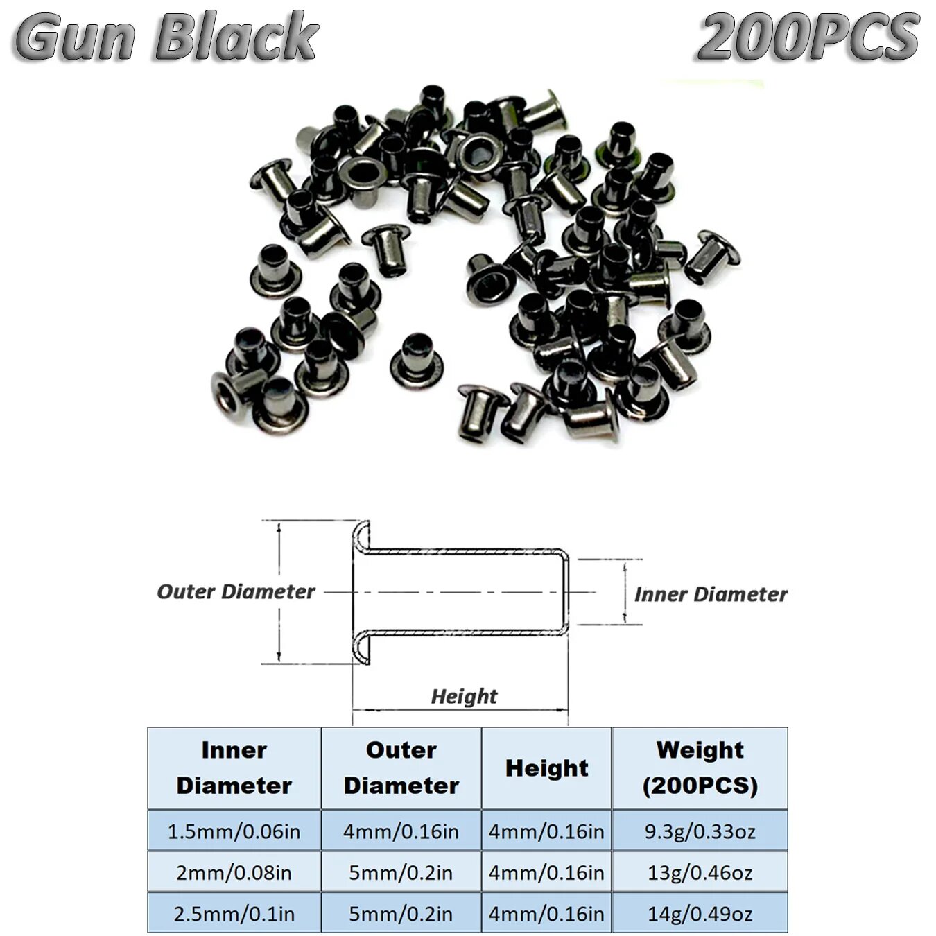 Люверсы Gun Black 2 мм 200 шт. для одежды и обуви