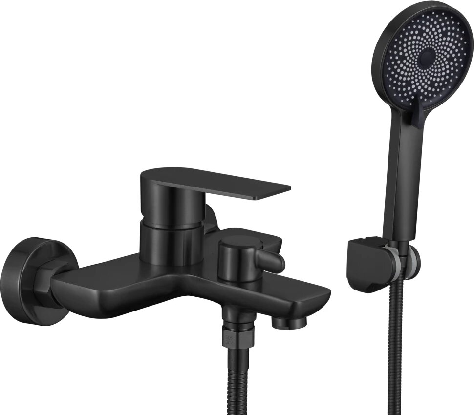 Смеситель для ванны Fmark FS8803H с душевым гарнитуром, черный матовый