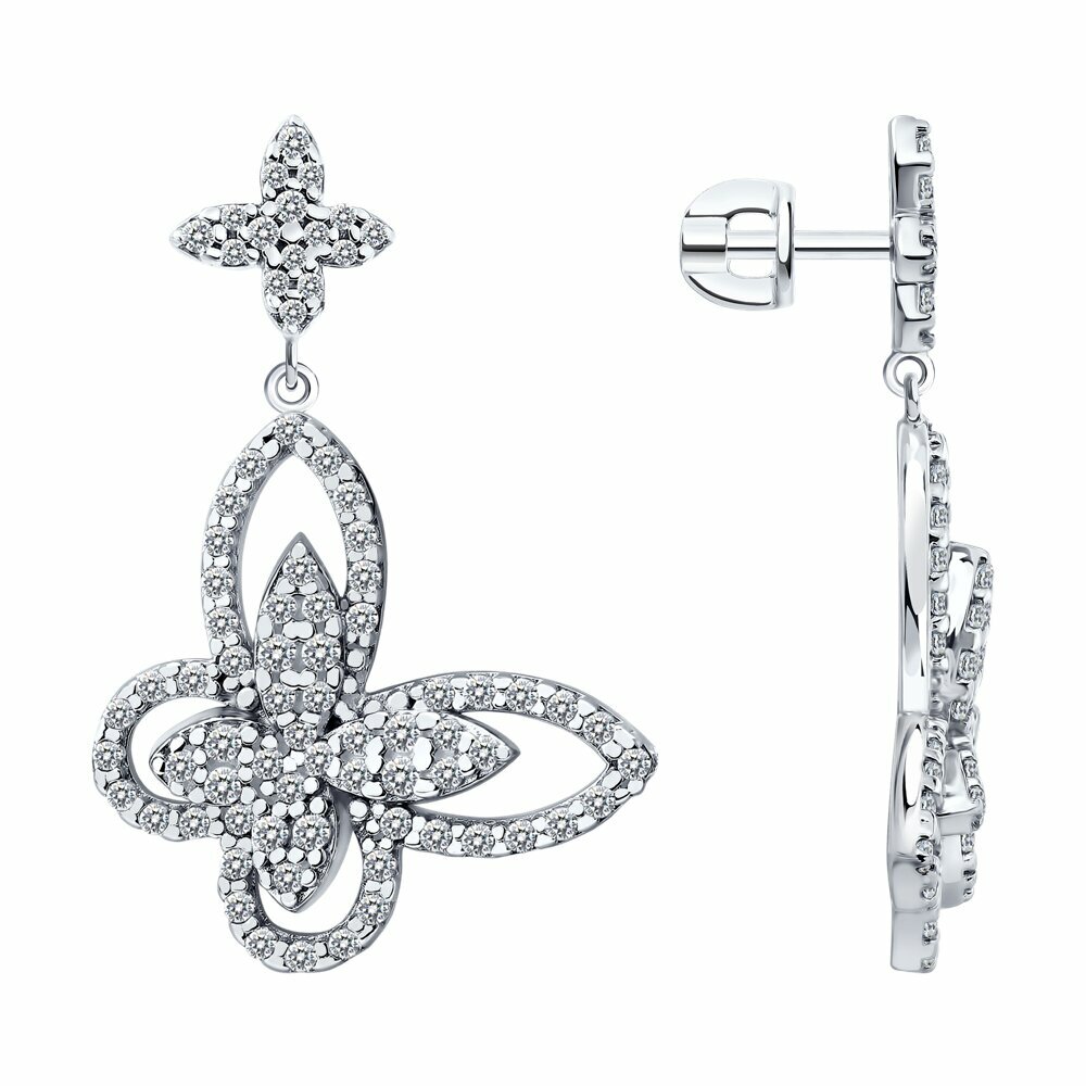 Серьги, серебро, 925 проба, родирование