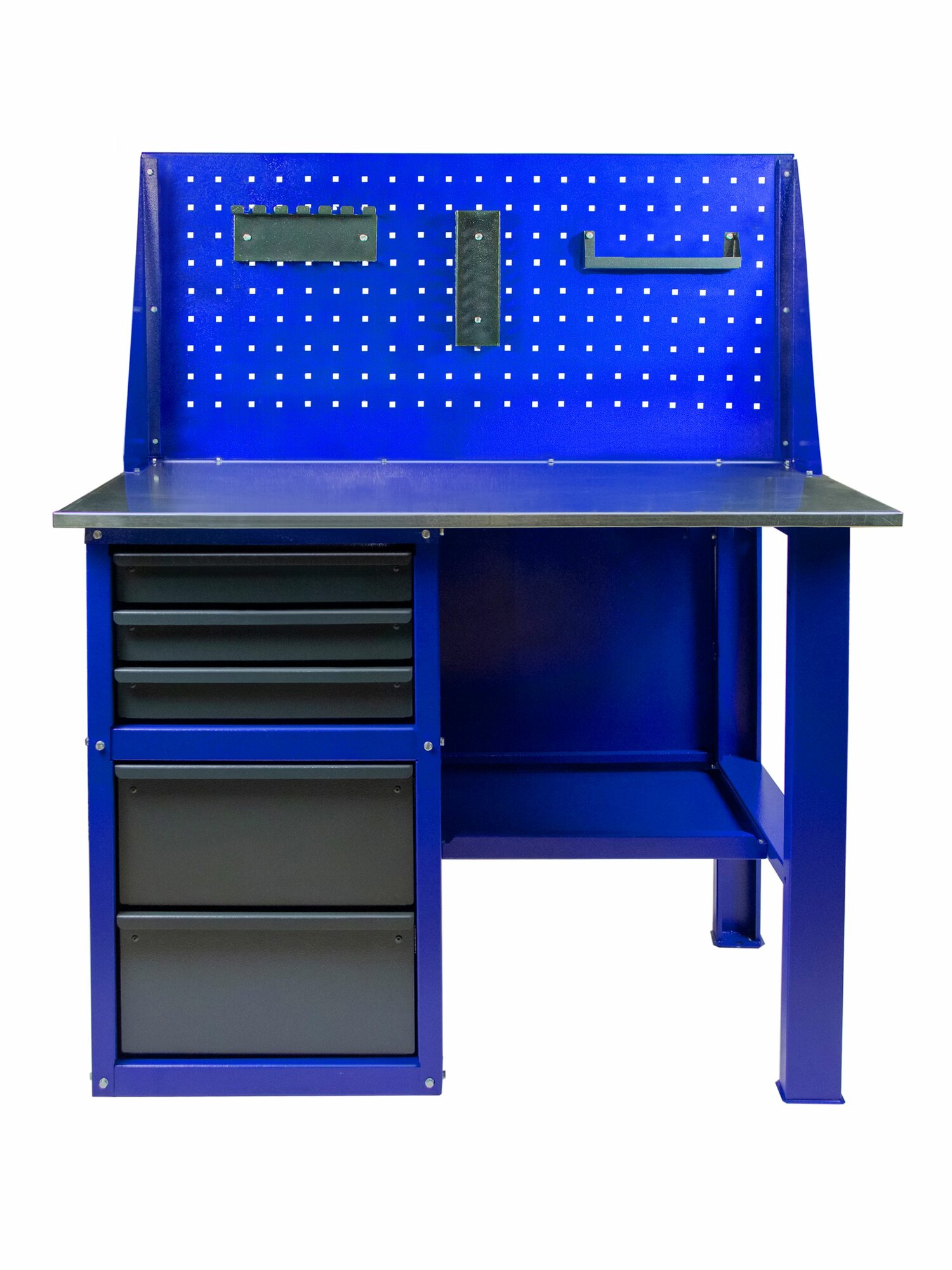 Верстак слесарный (столярный стол) металлический с тумбой на 5 ящиков,118х70х87 см, ОСБ+сталь