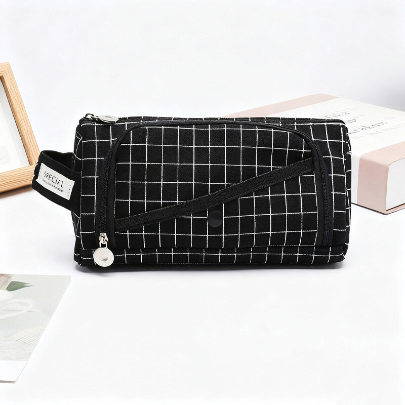 Треугольный черно-белый пенал в клетку, новый пенал для студентов с логотипом, сумка для хранения канцелярии с международного сайта Amazon.