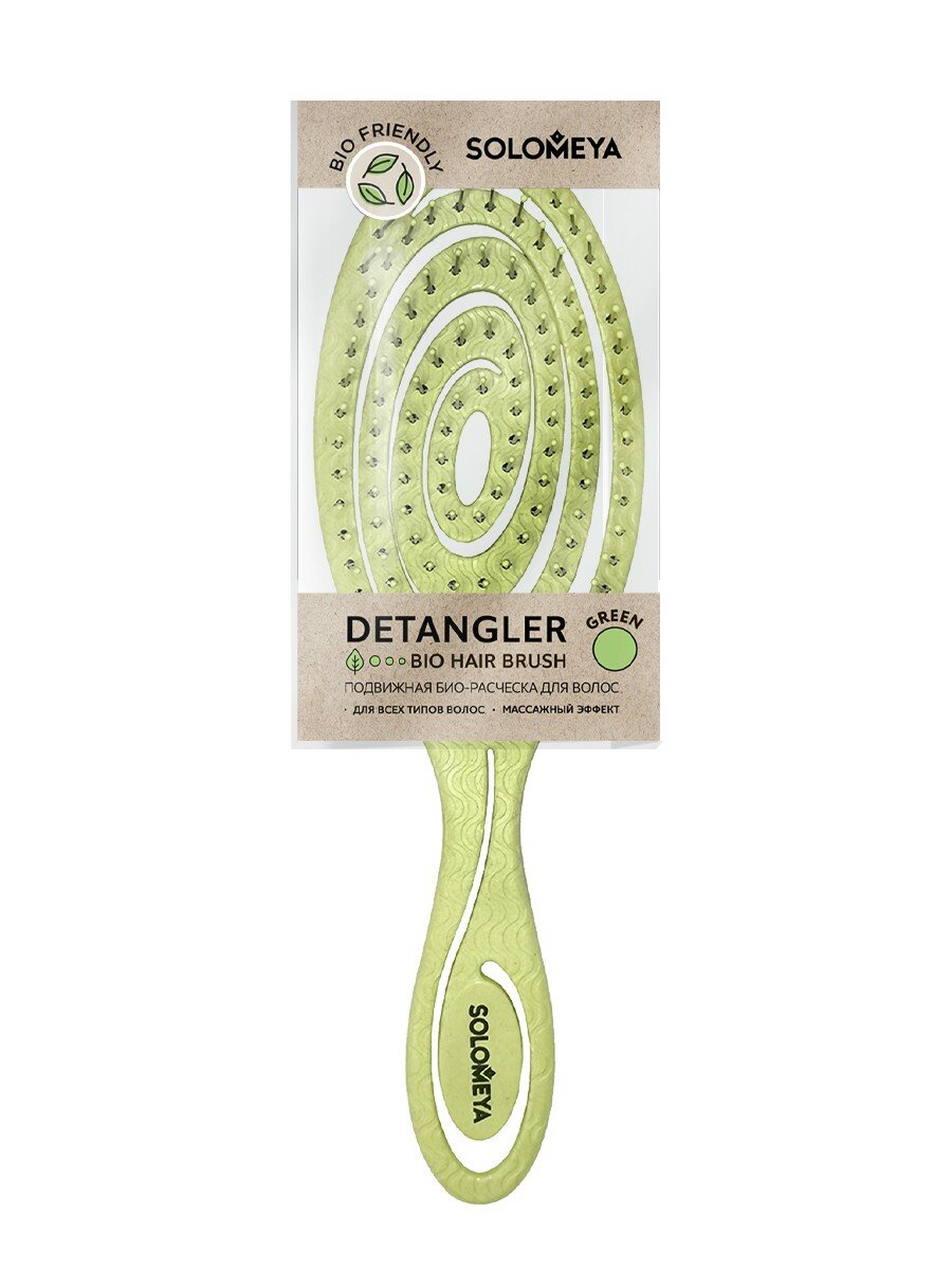 [Solomeya] Подвижная био-расческа для волос зеленая Detangling Bio Hair Brush Green, 1шт