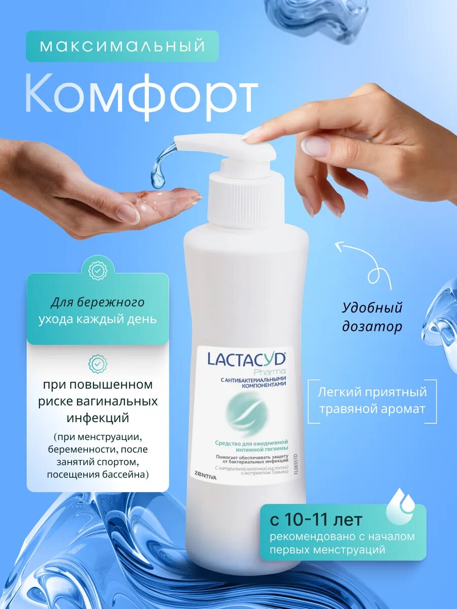 Средство для интимной гигиены Лактацид Фарма с антибактериальными компонентами, 250 мл