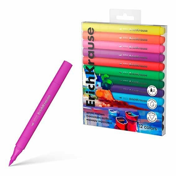 Маркеры акриловые Erich Krause Art Spirit, 12 цветов, наконечник кисть