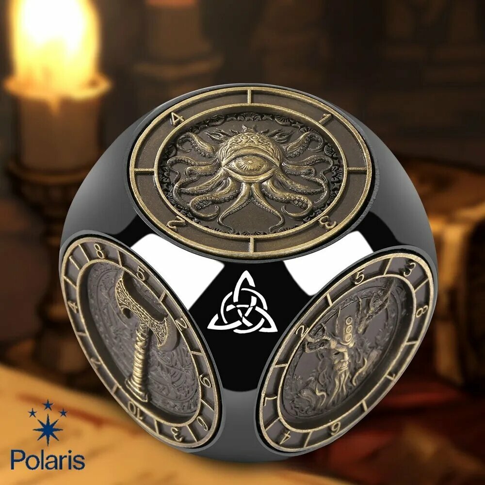 Вращающийся металлический d6 для Dungeons & Dragons с Ктулху и драконом спиннер-кубик для геймеров и коллекционеров! спиннер (6 граней) для D&D, черный