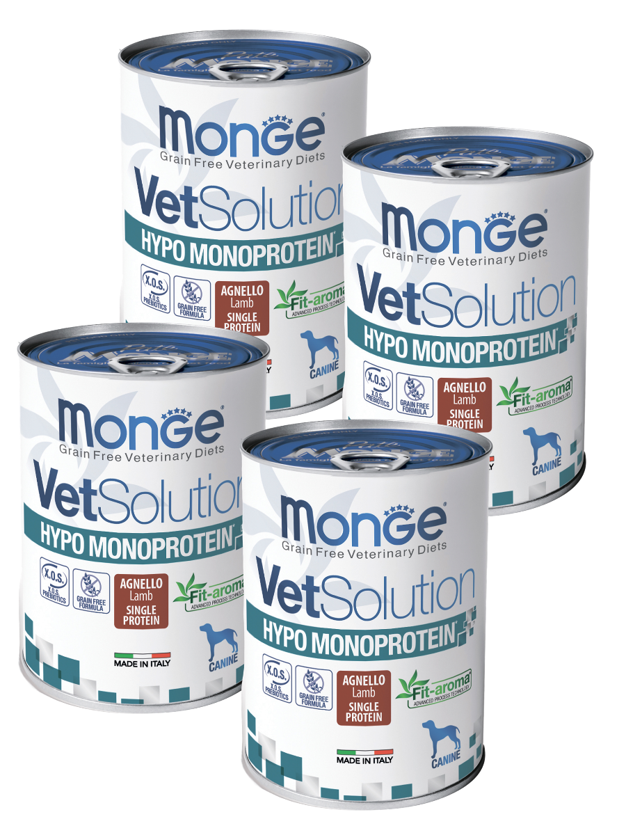 Monge VetSolution Влажный корм для собак, для снижения реакции пищевой непереносимости, Ягненок 4шт по 400 гр