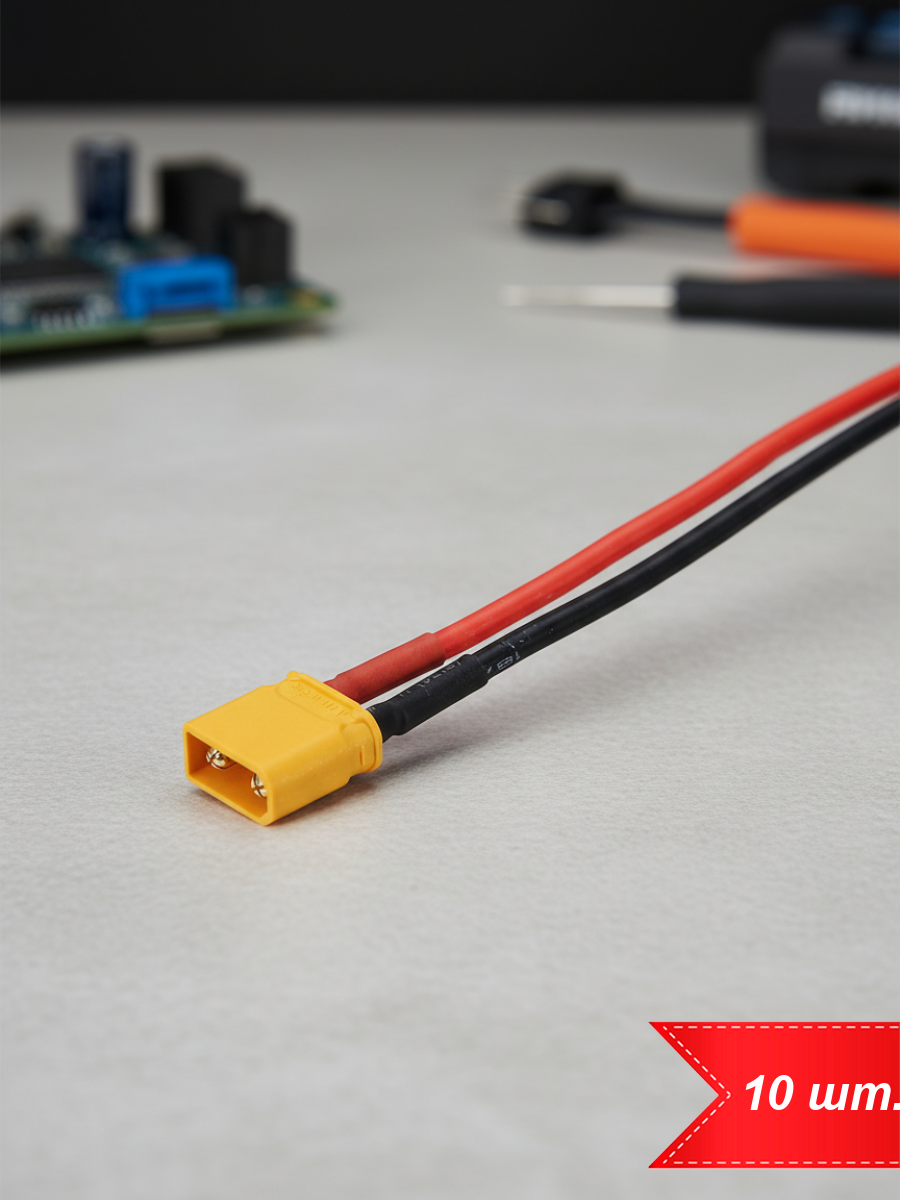 Разъем Amass XT30U (male) на проводе 10 см, 16 AWG (10 шт.)