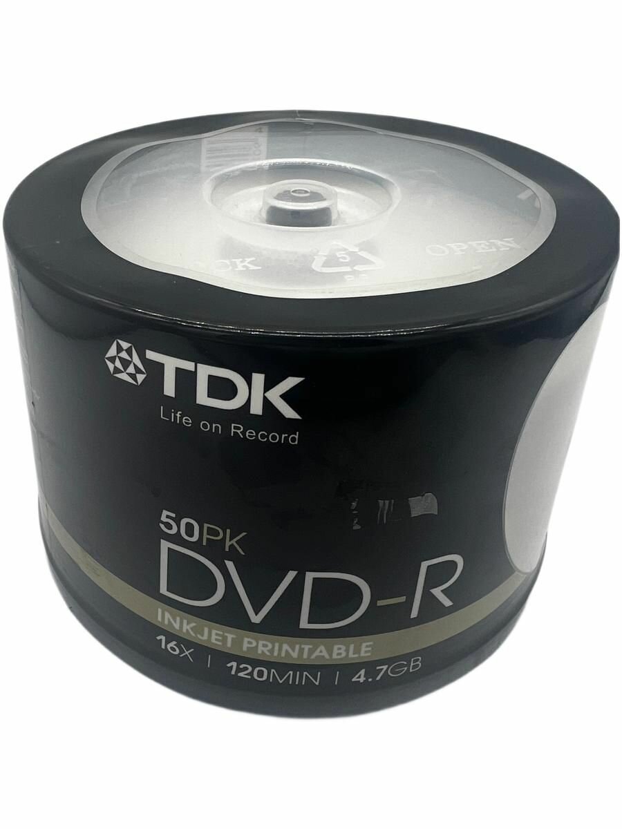 Диск для записи DVD-R TDK 50шт, 16Х/4,7Gb/120 min с поверхносью для печати