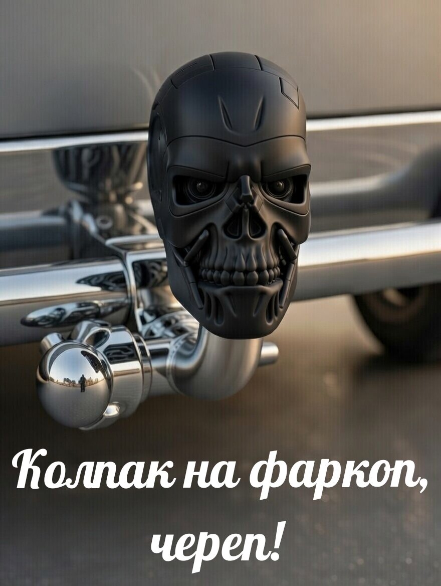 Колпак на фаркоп череп, колпачок на фаркоп, цвет чёрный, размеры 8*7*11 см, размер посадочного места 5 см.