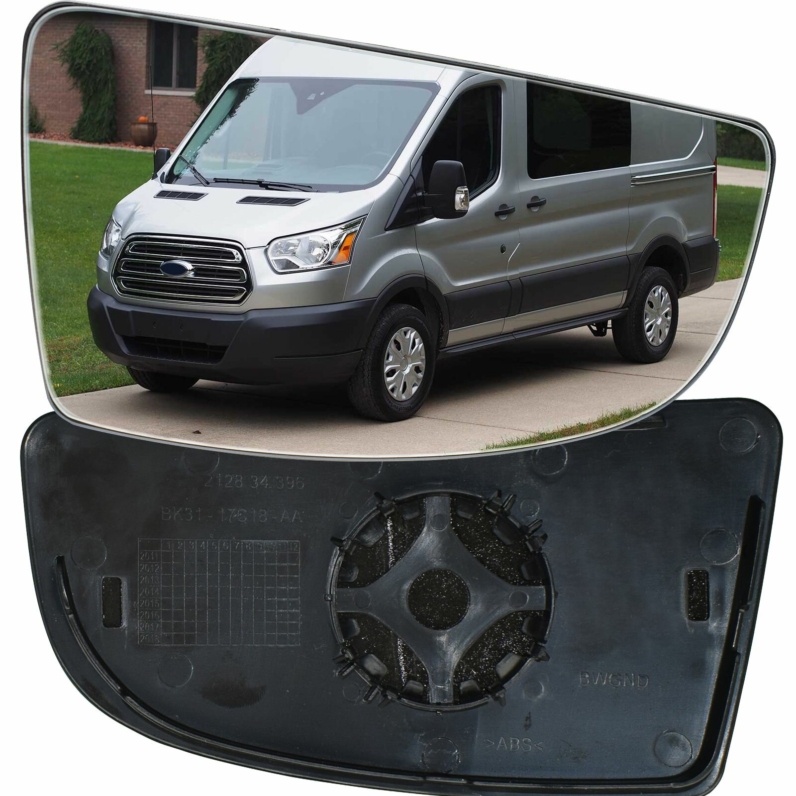 Зеркальное стекло правого наружного зеркала для Ford Transit 2014-2018 (нижняя часть, выпуклое, BK31-17A700-AB)