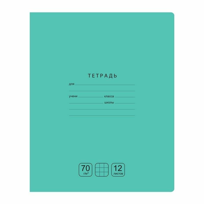 Тетрадь 12 листов клетка BG Отличная. Зеленая, зеленый, 30 штук