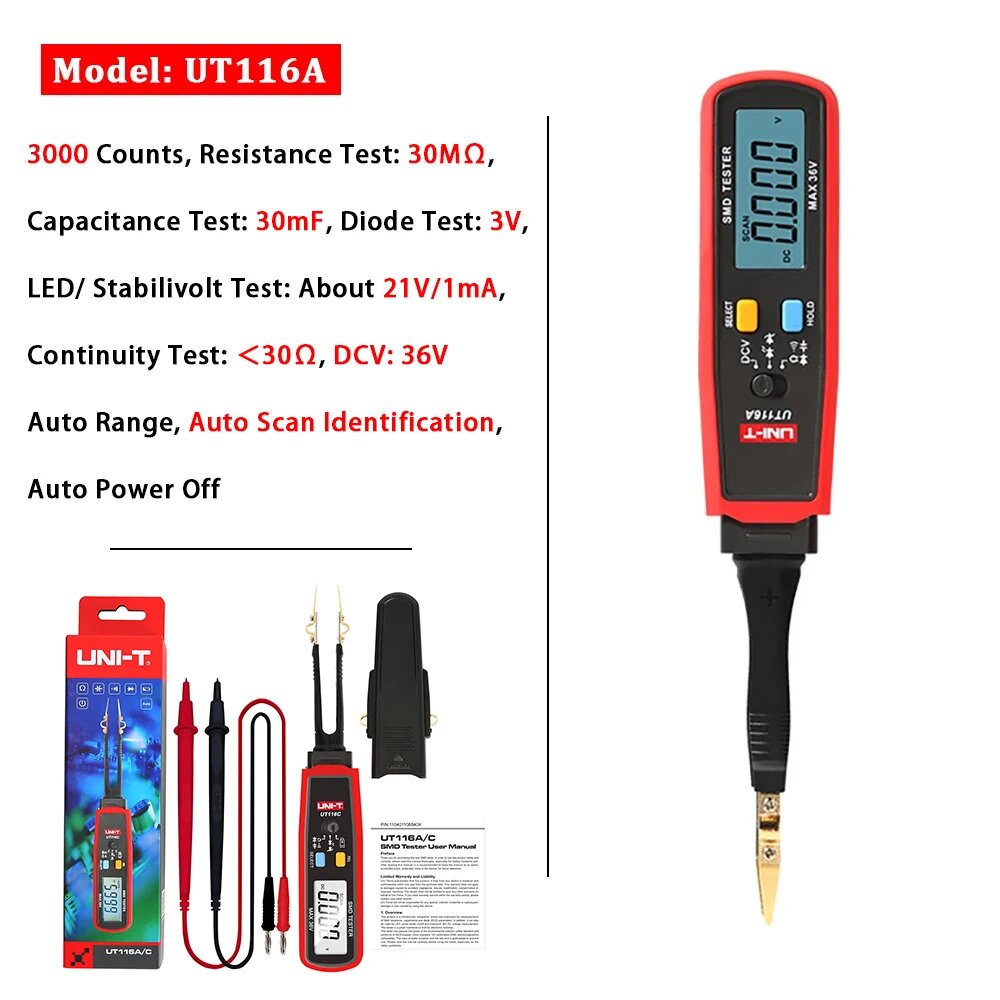 UNI-T UT116A Тестер SMD, 30 МОм, 30мкФ
