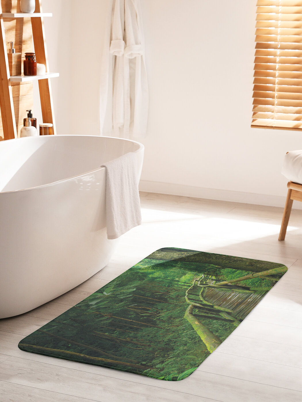 Коврик для ванной комнаты и туалета противоскользящий "Деревянная дорога в лесу" 60х100 см, JoyArty