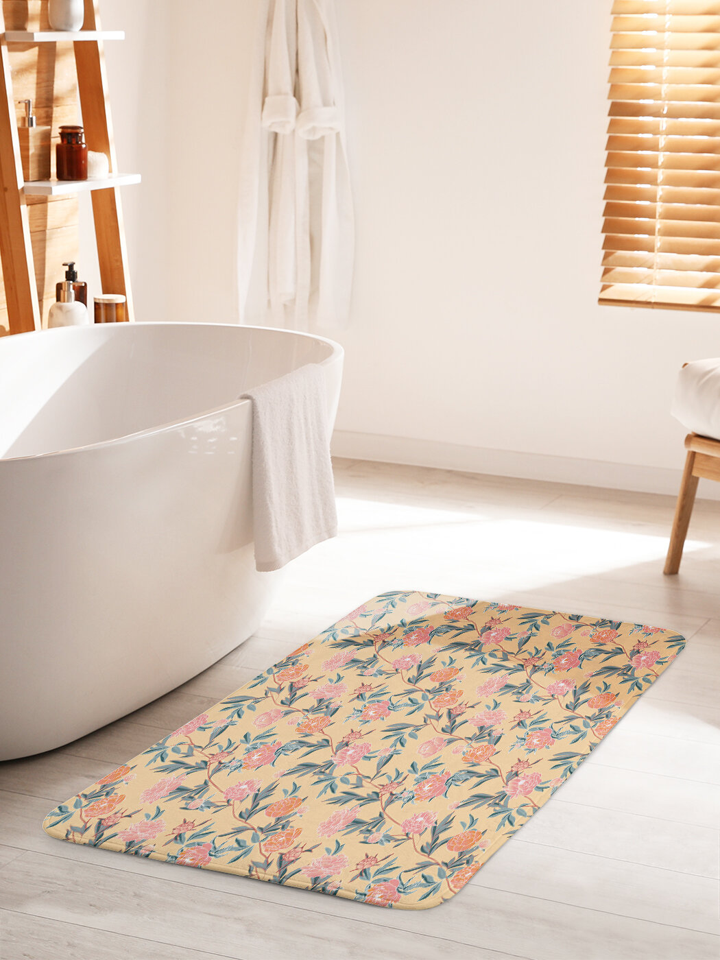 Коврик для ванной комнаты и туалета противоскользящий "Цветочное плетение" 60х100 см, JoyArty