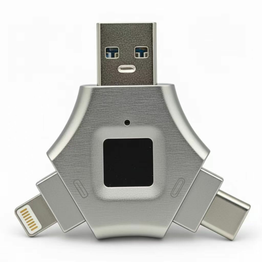Многофункциональный USB-накопитель с функцией распознавания отпечатков пальцев и большой емкостью, креативный бизнес-USB-накопитель с функцией разблокировки по отпечатку пальца для защиты данных, подходит для Apple и Huawei.