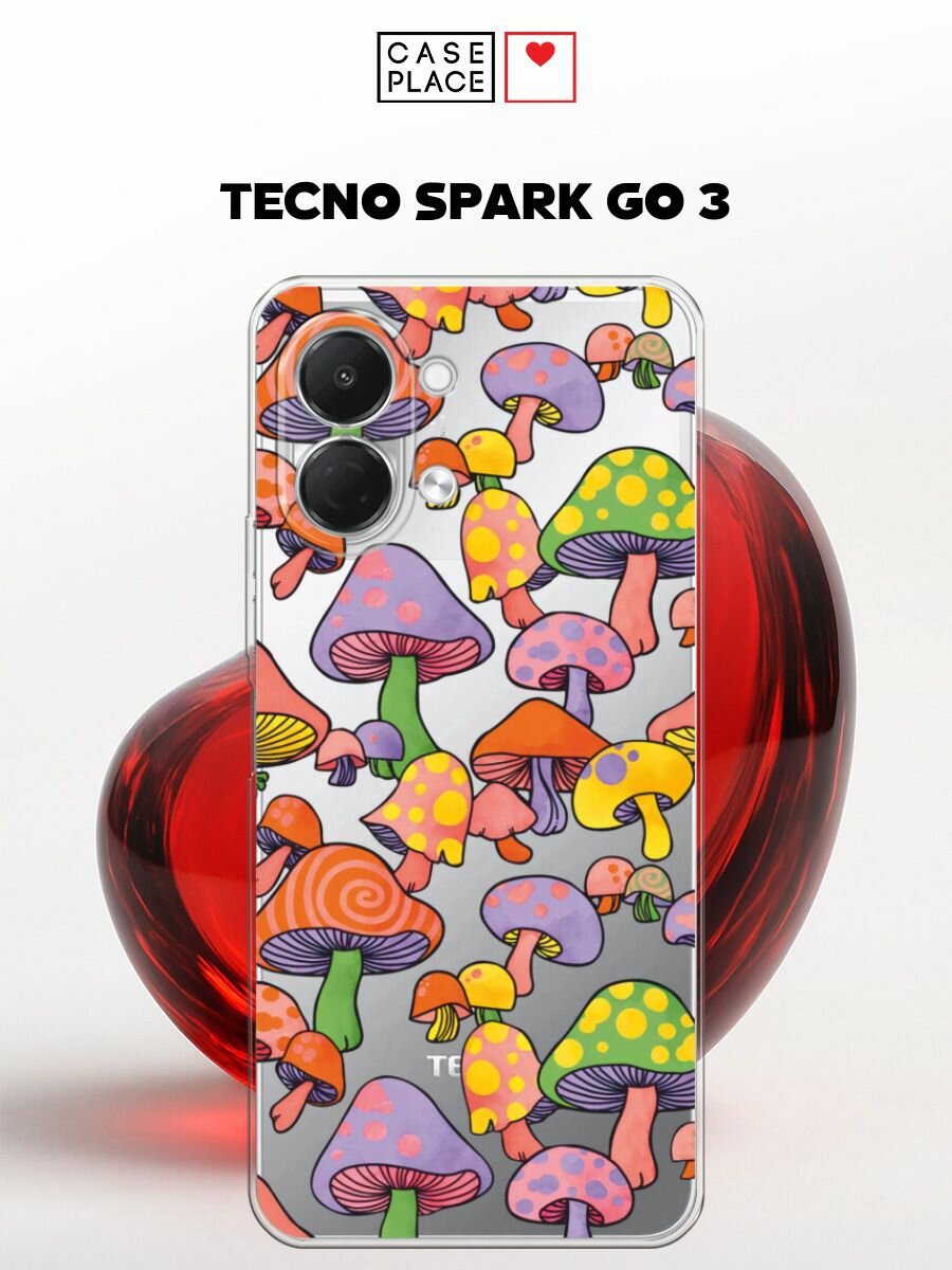 Чехол на Tecno Spark Go 3 / Текно Спарк Го 3 с принтом Цветные грибы