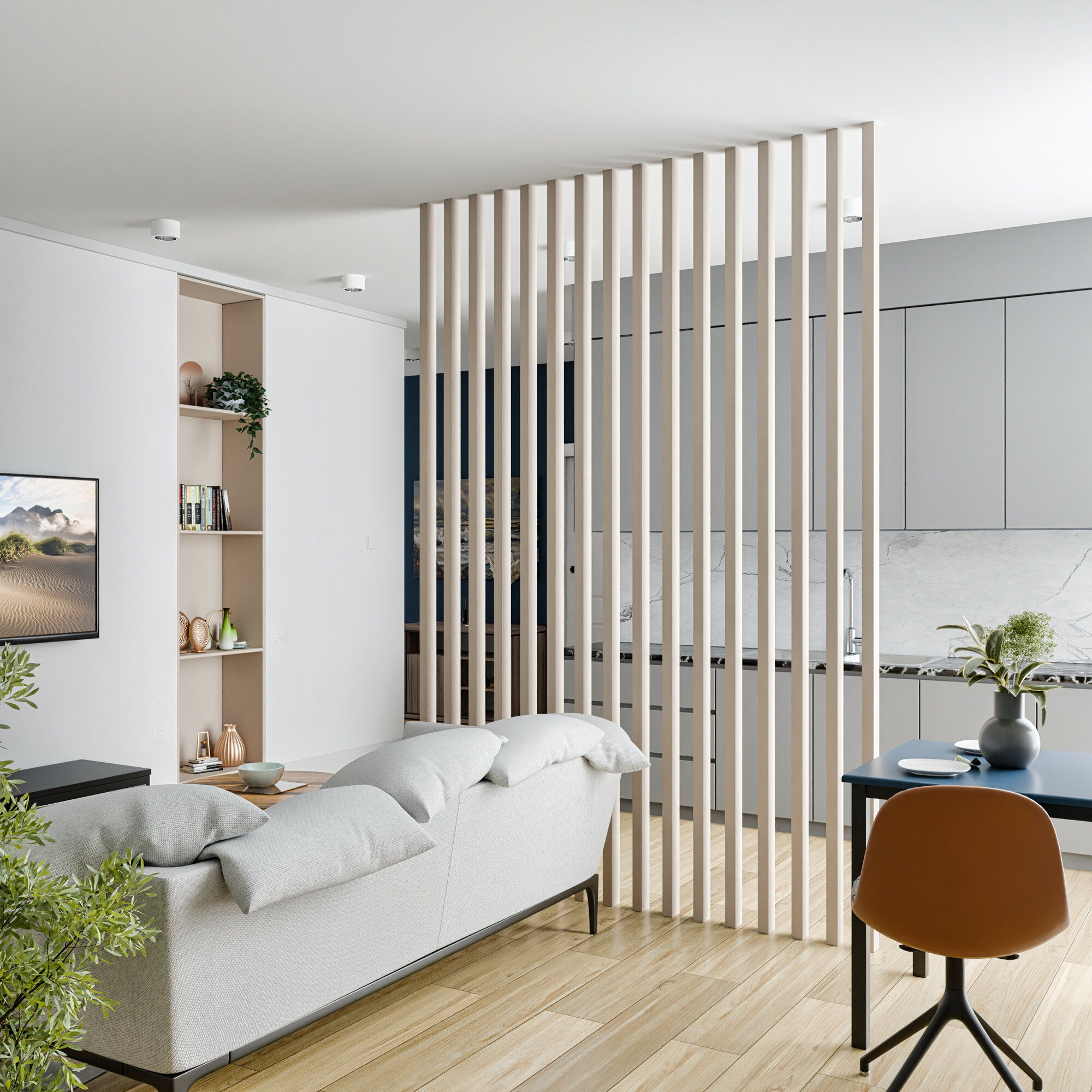 Перегородка из реек для зонирования пространства 1808 мм, Кашемир