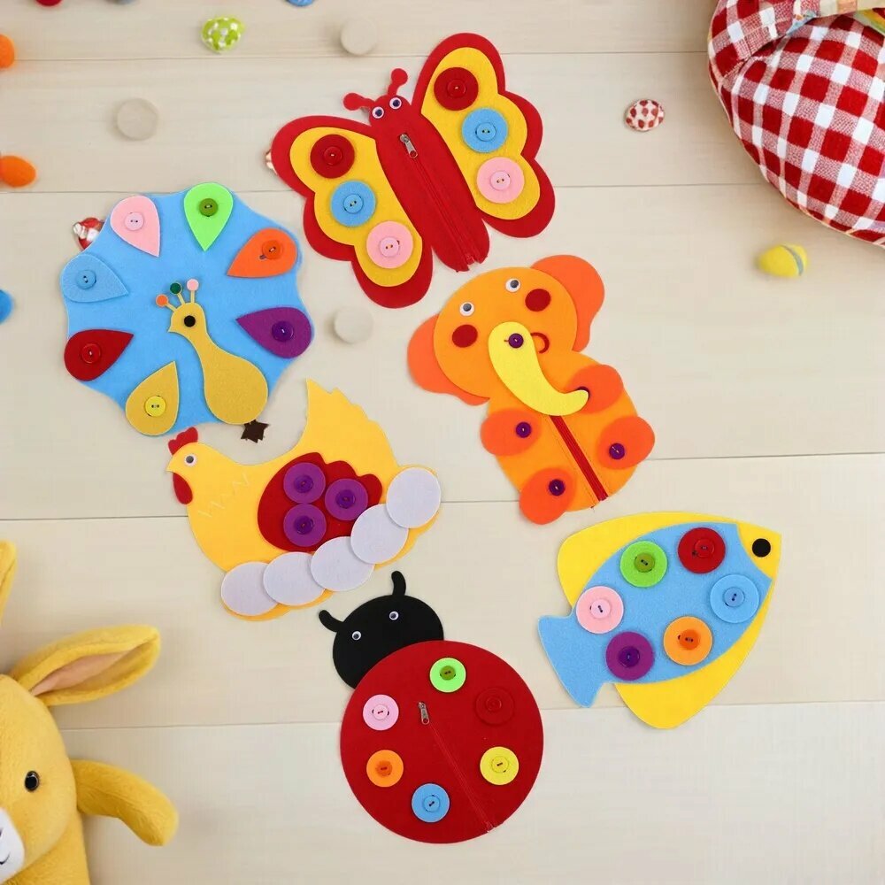 Набор из 6 развивающих игрушек из нетканого материала с пуговицами и молниями для детей