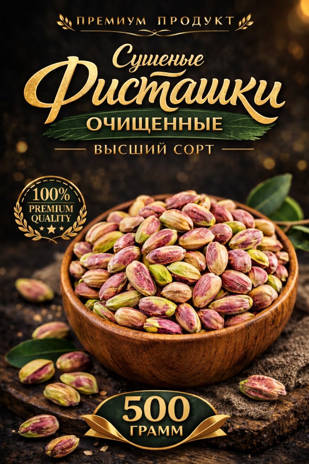 Фисташки сушеные очищенные не соленые в/с Иран 500 г