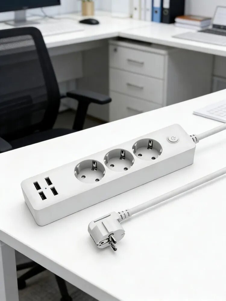 Сетевой фильтр удлинитель с USB, 4 розетки, 1,8 м кабель, белый — фото 1