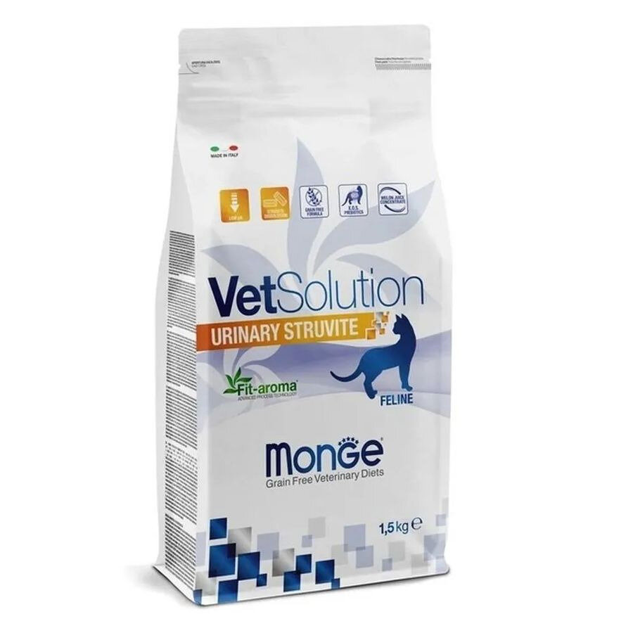 Сухой корм для кошек Monge VetSolution Cat Urinary Struvite, при мочекаменной болезни струвитного типа 1,5 кг