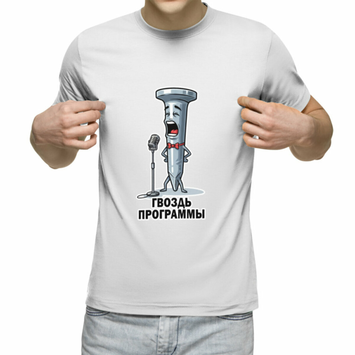 Мужская футболка «Гвоздь программы. Игра слов, прикол, мем» (белый, 2XL)
