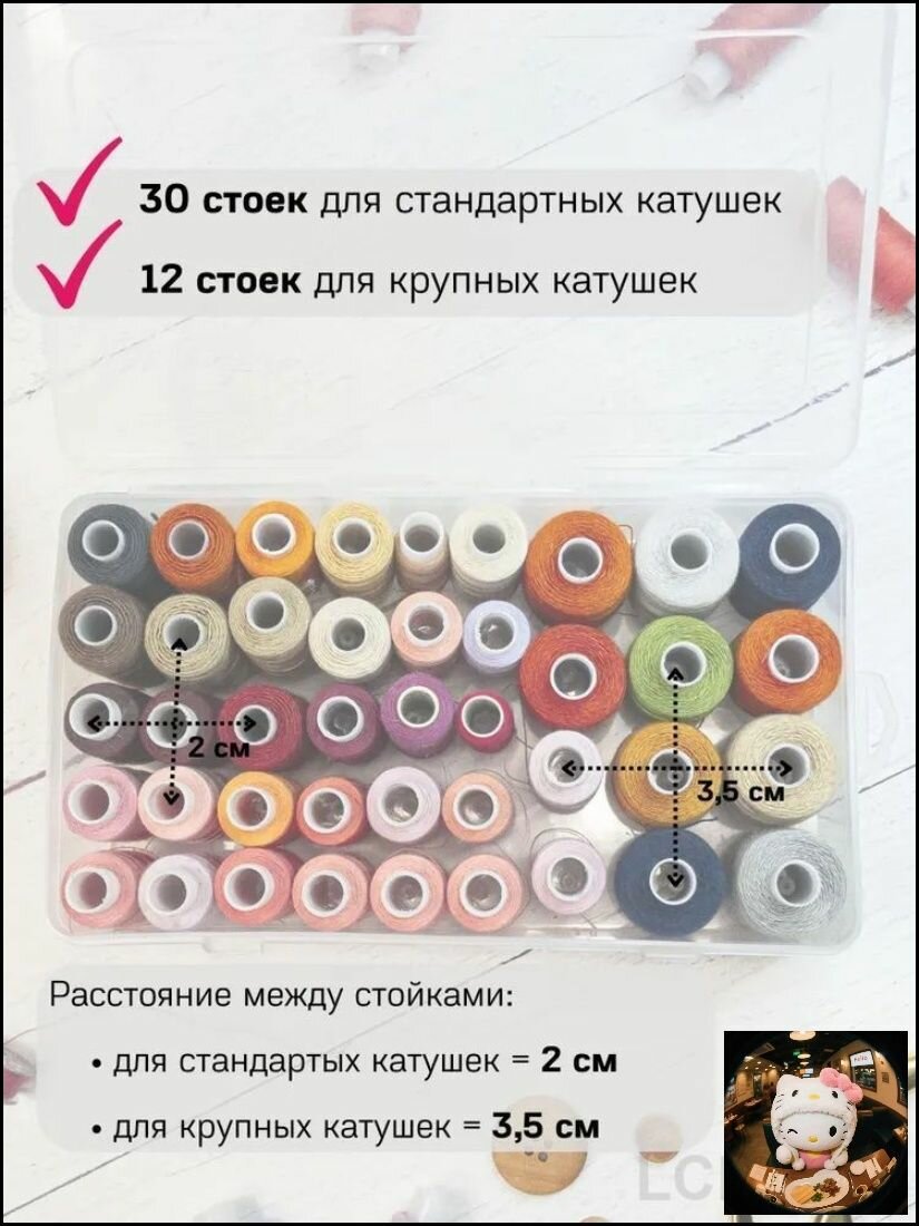 Органайзер для хранения ниток / Контейнер для рукоделия / Шкатулка для швейных ниток