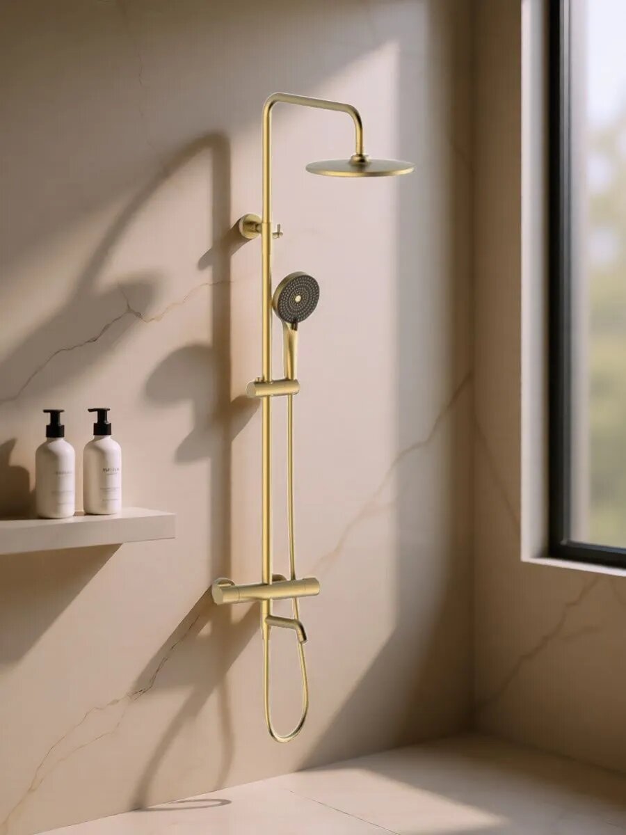Душевая система из латуни с тропическим душем Vieir V103564-S цвет матовое золото
