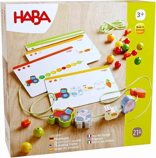 Обучающая деревянная игра Haba - набор для шнуровки "Друзья на ферме" , 21 эл. - 305780