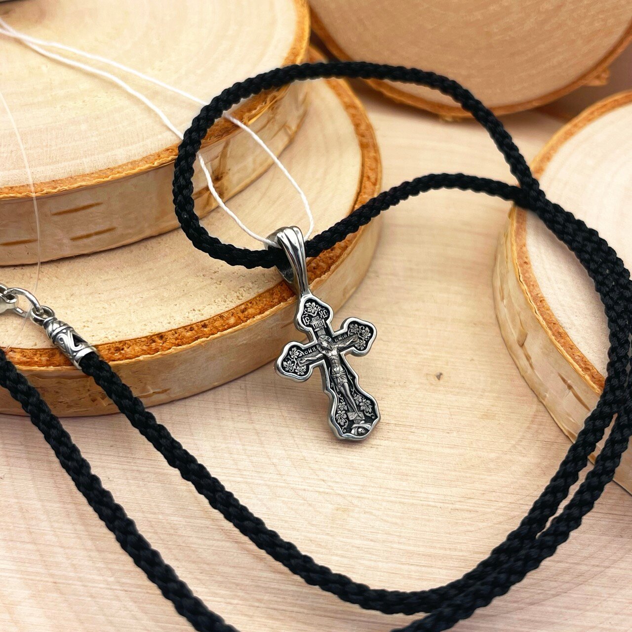 Крестик, серебро, 925 проба, родирование, чернение