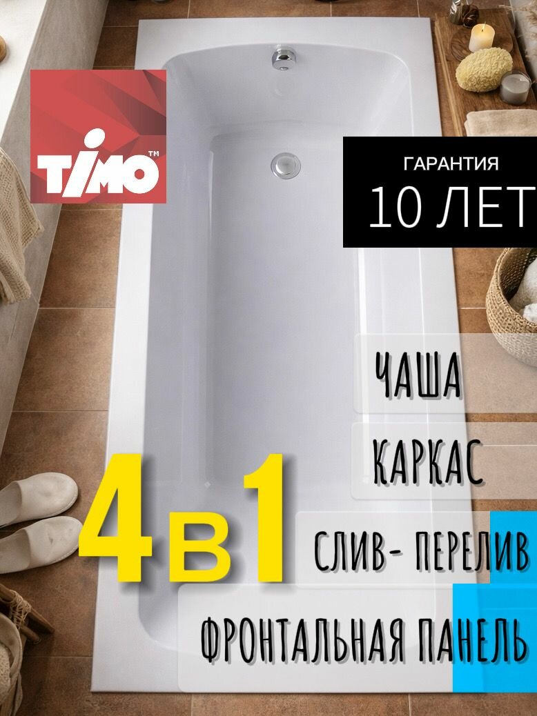 Ванна 4в1 RITTA 175х70: ванна, каркас, сифон, панель