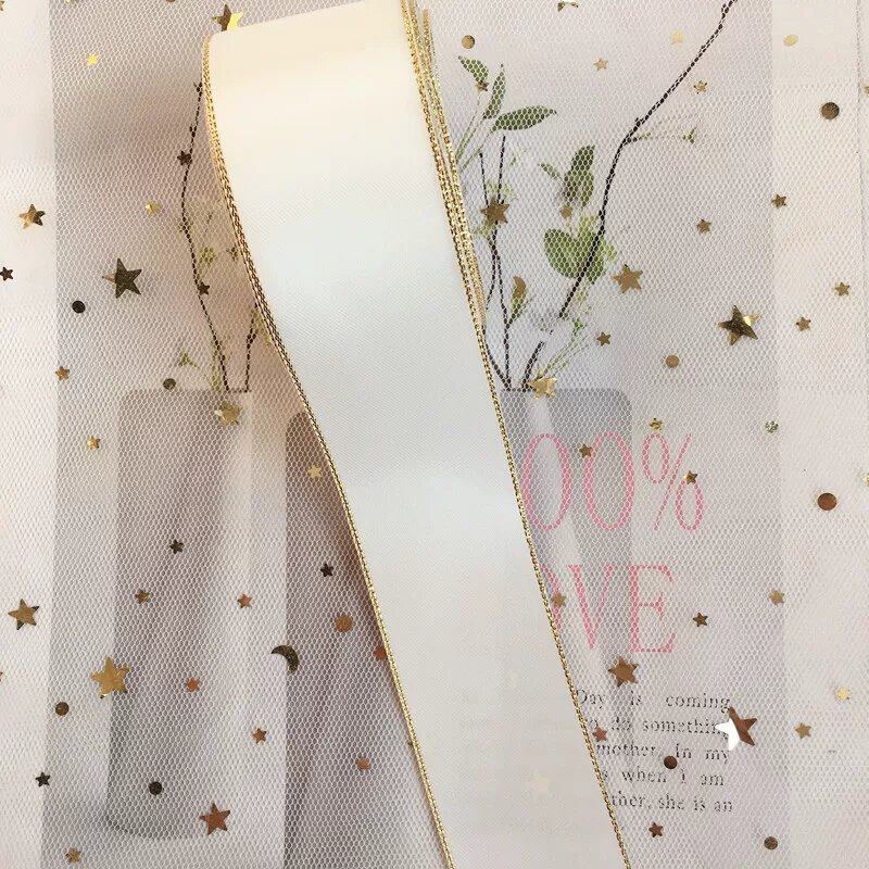 Двусторонняя атласная лента с золотым краем, аксессуары для волос «сделай сам», аксессуары для головного убора с