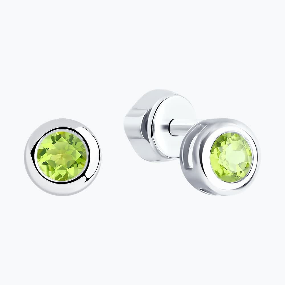 Серьги пусеты, серебро, 925 проба, родирование, хризолит