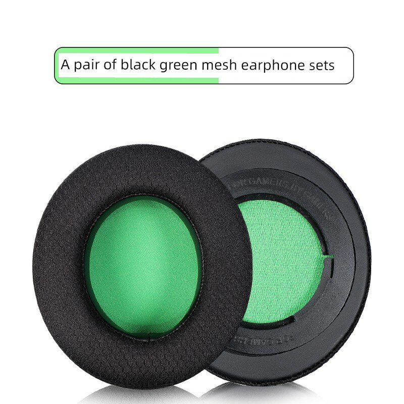 Razer V2 черные овальные сетчатые накладки на амбушюры с зеленым фоном и креплением - одна пара