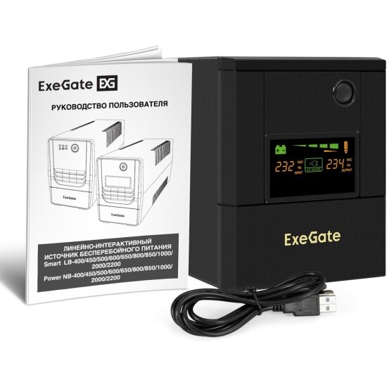 Источник бесперебойного питания Exegate Smart LB-2000. LCD. AVR.4SH. USB 2000VA/1200W