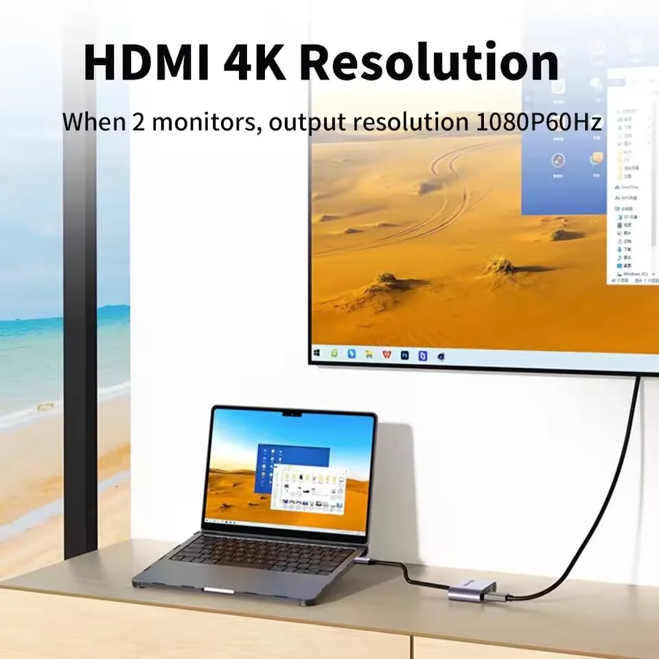 Unnlink Type-C 4-в-1 адаптер HDMI+VGA+PD+USB3.0 — фото 1