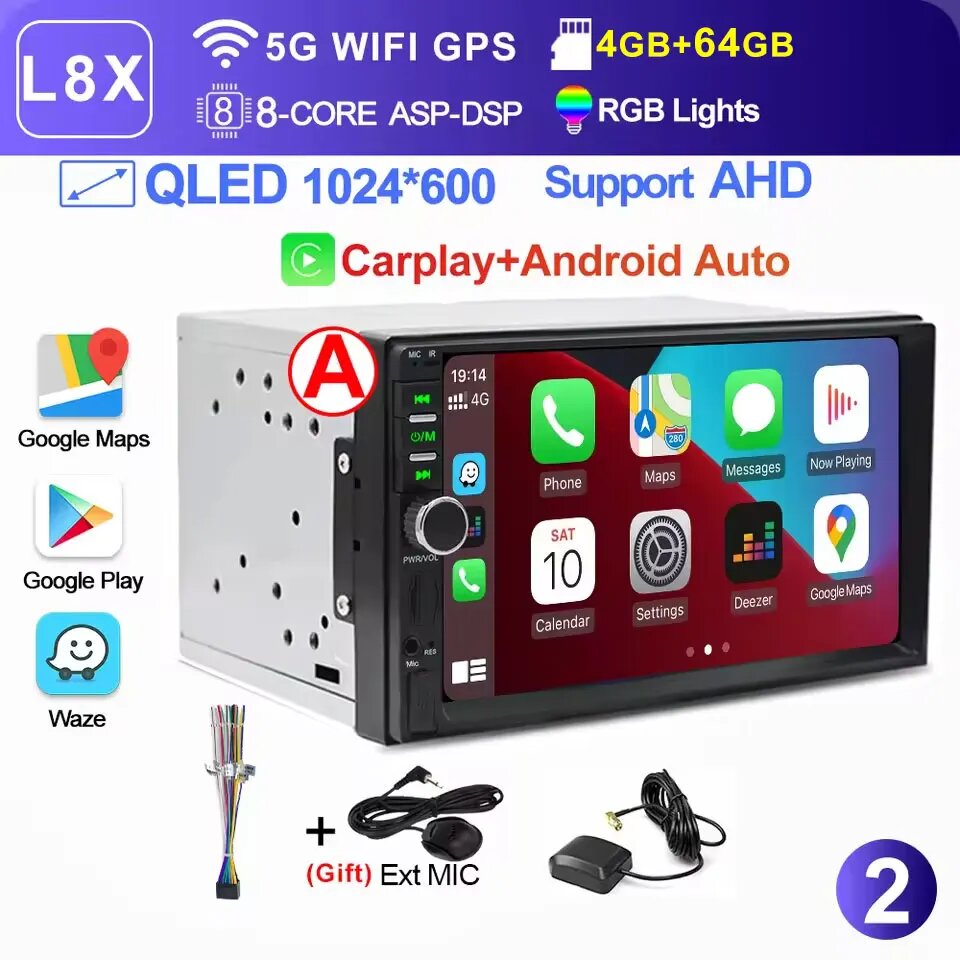 Автомагнитола Android 15, 1024*600, Carplay, 4GB+64GB, L8X
