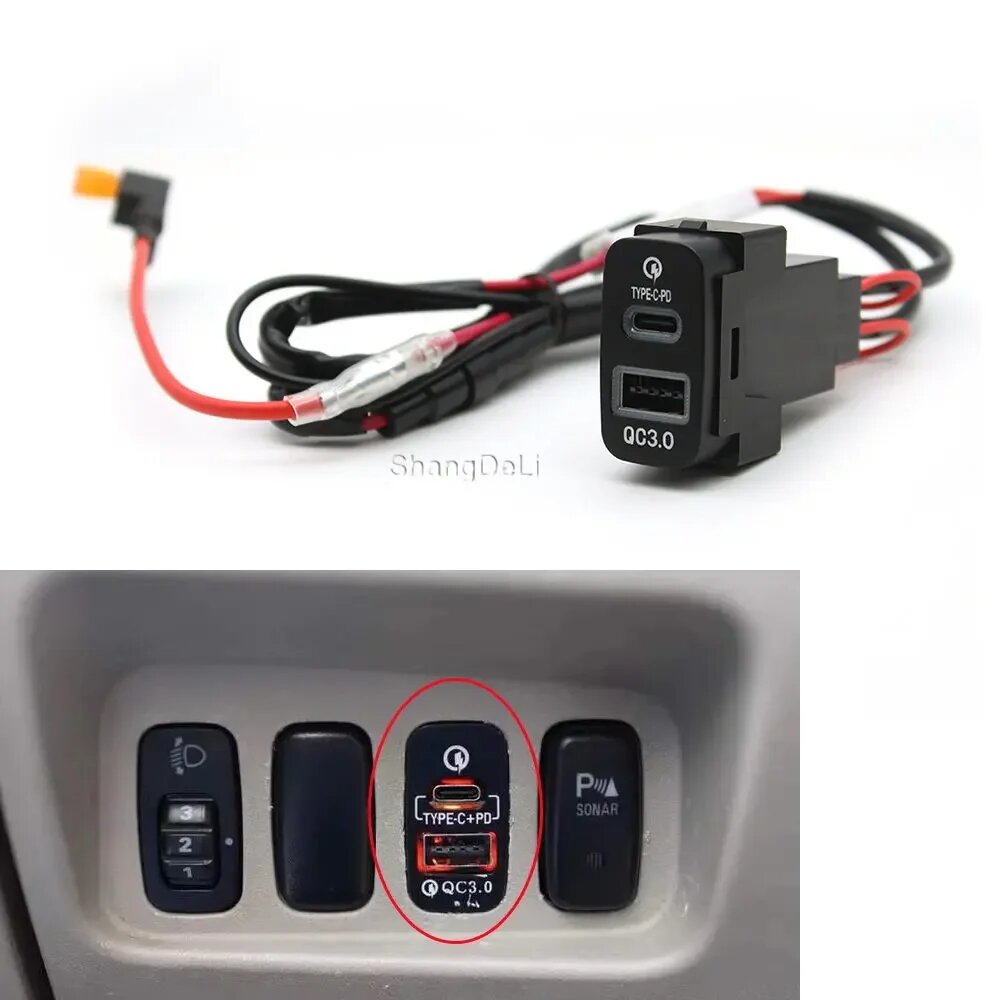 Автомобильное зарядное устройство для быстрой зарядки TYPE-C PD USB-интерфейсная розетка для Mitsubishi Outlander Lancer Pajero Sport ASX V73 V93 V97
