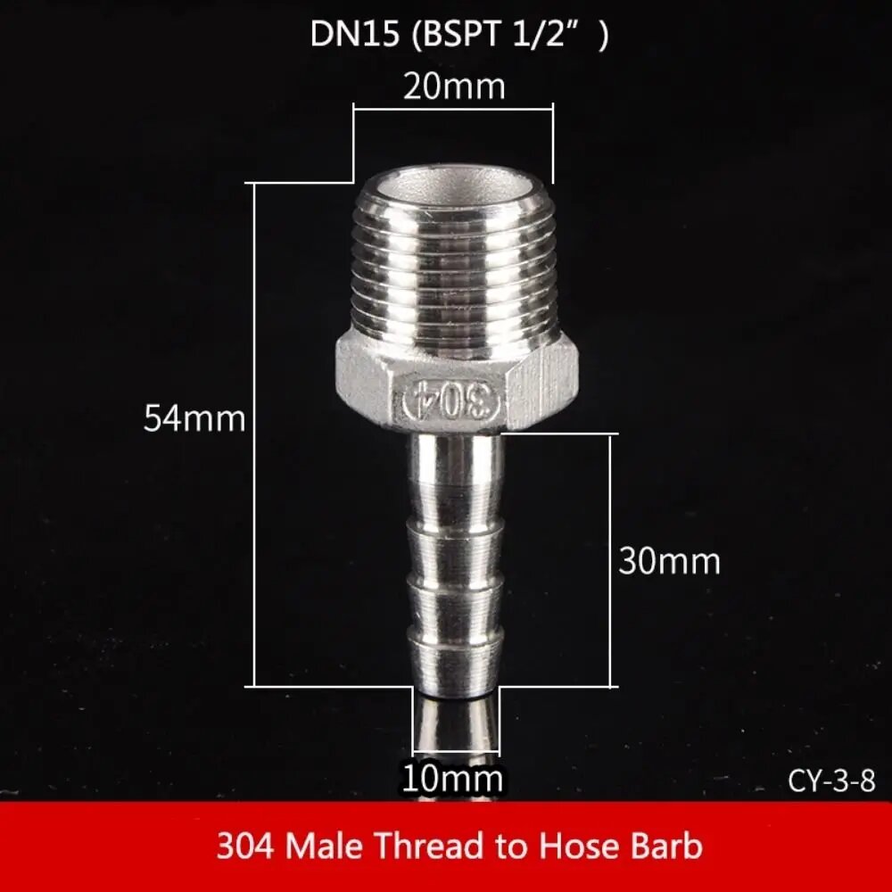 Фитинг труб 304 нержавеющая сталь, DN15 (BSPT 1/2"), 10mm
