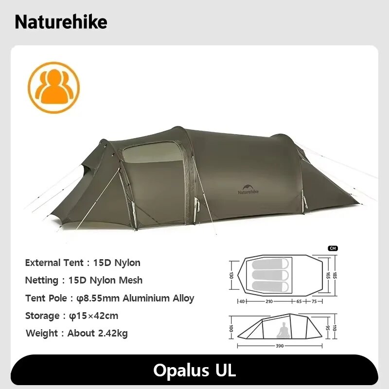 Палатка Naturehike Opalus 2 3 4 для 2 3 4 человек, туристическая палатка, 4-сезонная, ультralегкая семейная палатка, водонепроницаемая 20D, палатка для кемпинга-15D UL 3P