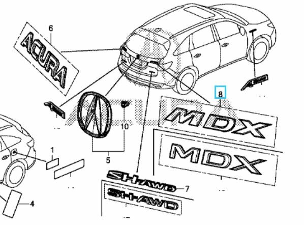 Эмблема в наборе, задн. (MDX); Артикул Honda/Acura: 75722TZ6R00 (Оригинал)