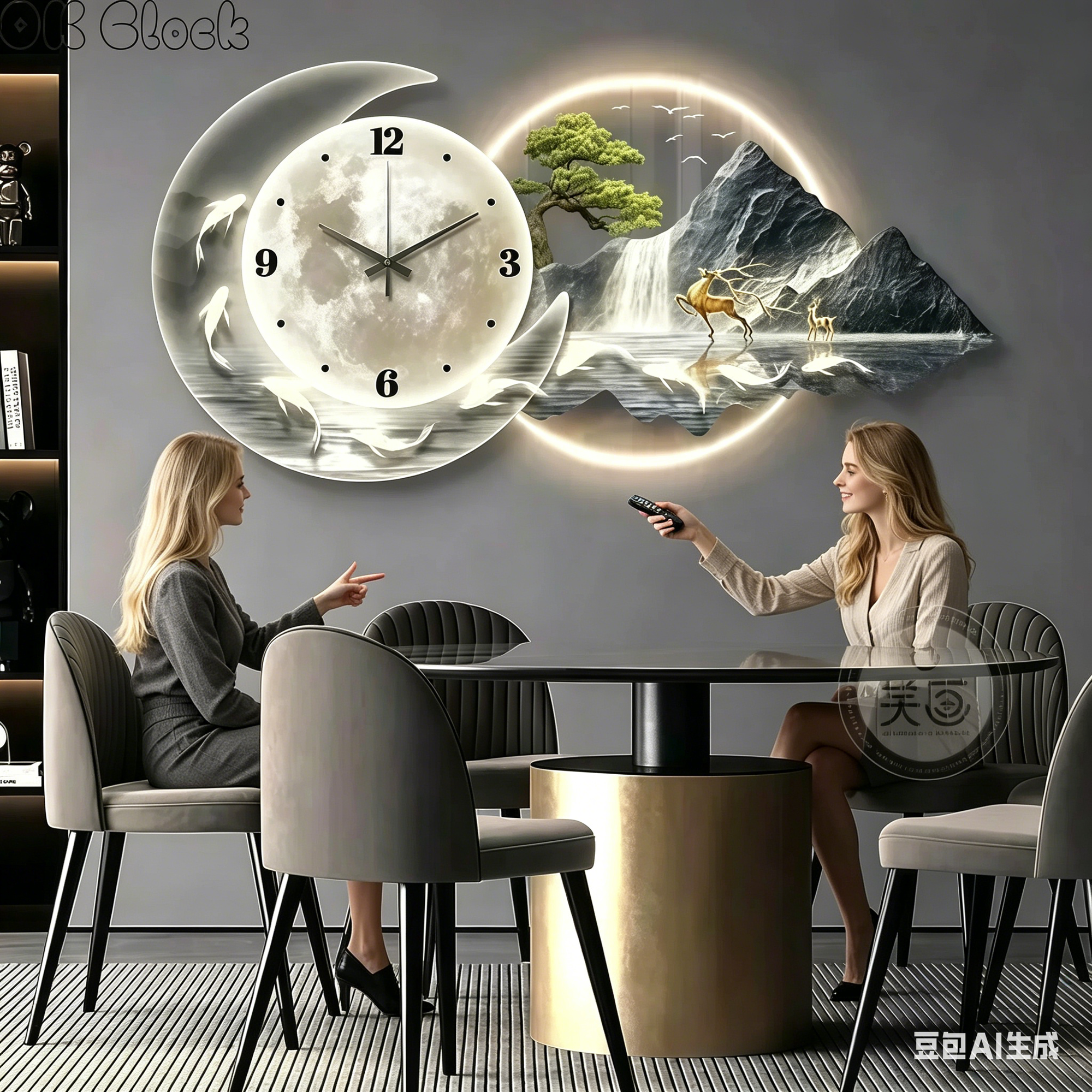 Часы настенные OFC, кварцевые, подключаемый к сети вариант с LED-подсветкой, акриловый корпус, 60x30 смНастенные часы с