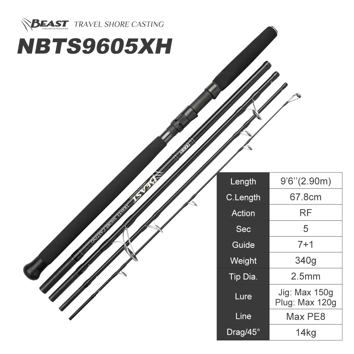 Удочка NOEBY Beast Travel Shore Casting 2.90m NBTS9605XH