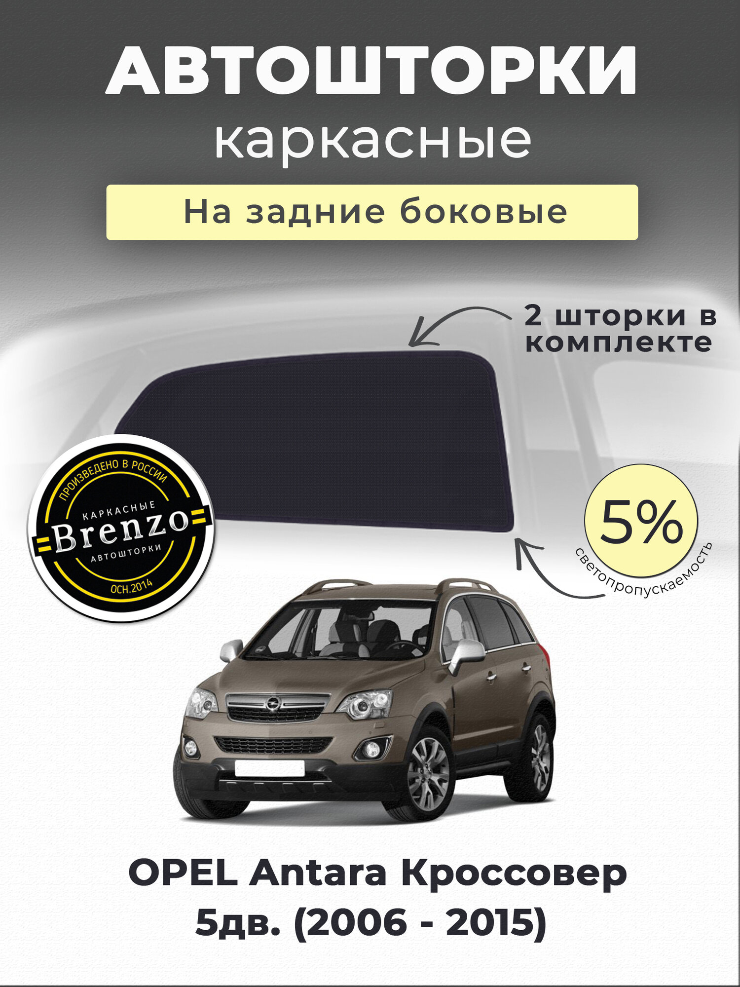 Каркасные шторки OPEL Antara Кроссовер 5дв. (2006 - 2015) на задние двери 5%, сетки от солнца в машину