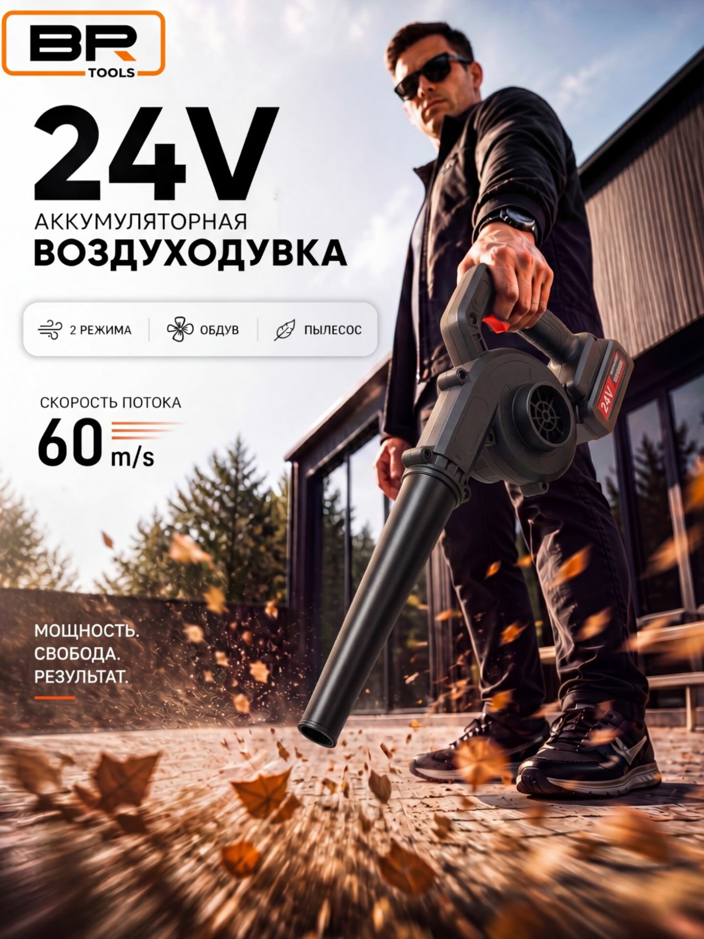 Электрическая аккумуляторная садовая воздуходувка и пылесос мощный 2 в 1, мешок для сбора мусора 1АКБ