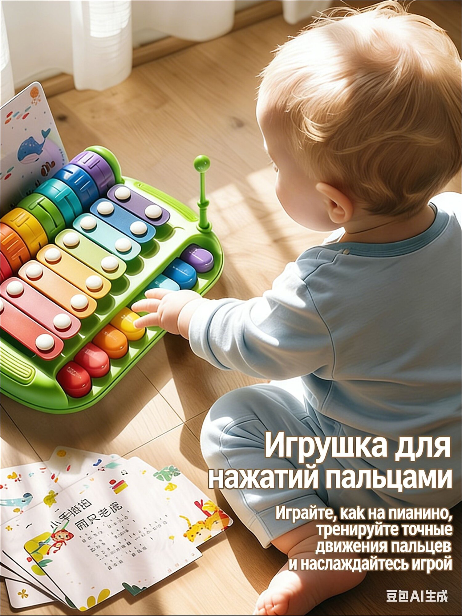 Игрушка для малышей "Ксилофон+Пианино", пластик, белая/светло-зеленая