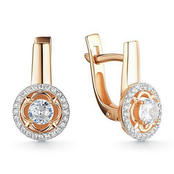 Серьги, красное золото, 585 проба, фианит