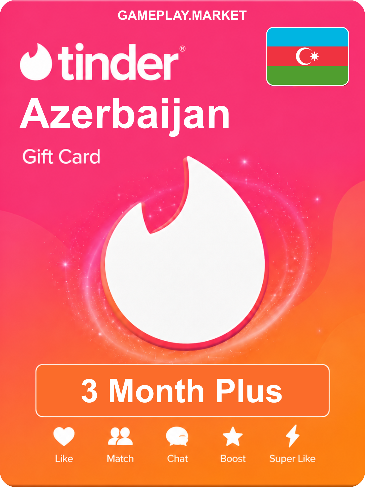 Подарочная карта Tinder Plus 3 месяца подписки / Для аккаунта Азербайджана / Оригинальный цифровой код